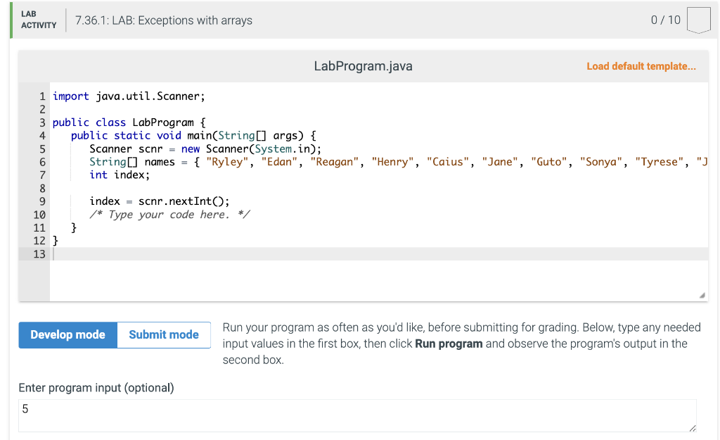 Solved Given an array of 10 names, complete the main method | Chegg.com