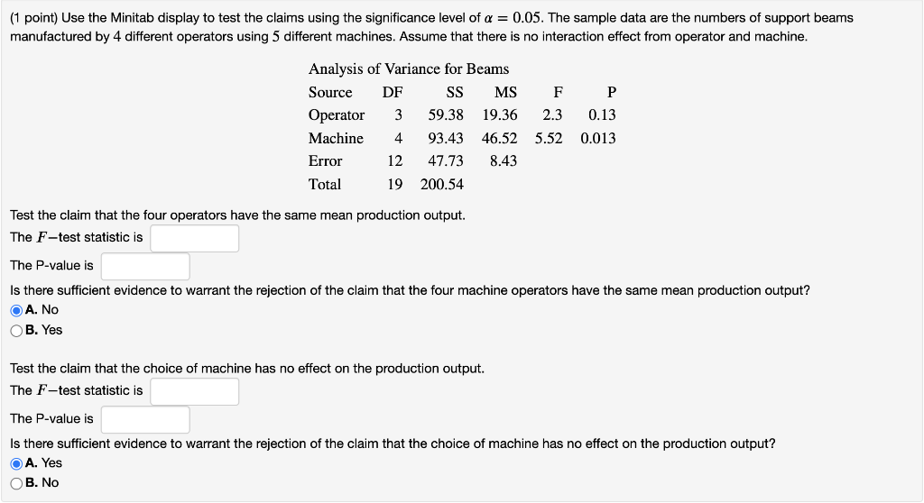 (1 point) Use the Minitab display to test the claims | Chegg.com (1 point) Use the Minitab display to test the claims | Chegg.com