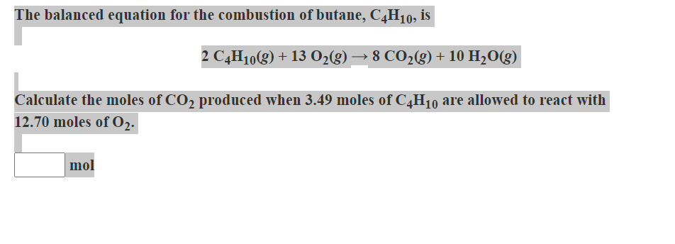Solved The balanced equation for the combustion of butane, | Chegg.com