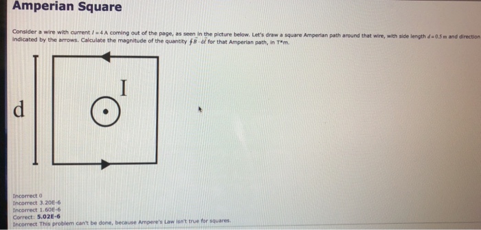 Solved Amperian Square a wire with current / -4A coming out | Chegg.com