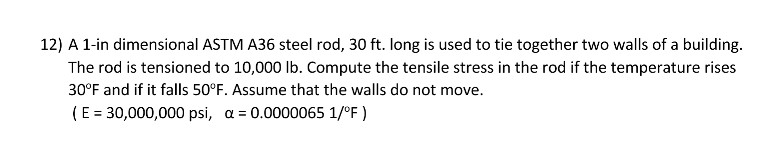 Solved 12) A 1-in dimensional ASTM A36 steel rod, 30 ft. | Chegg.com