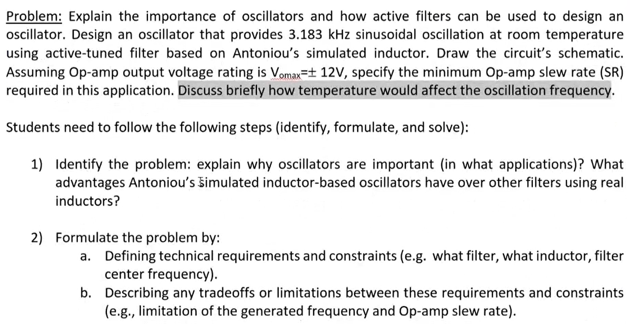 Problem: Explain the importance of oscillators and | Chegg.com