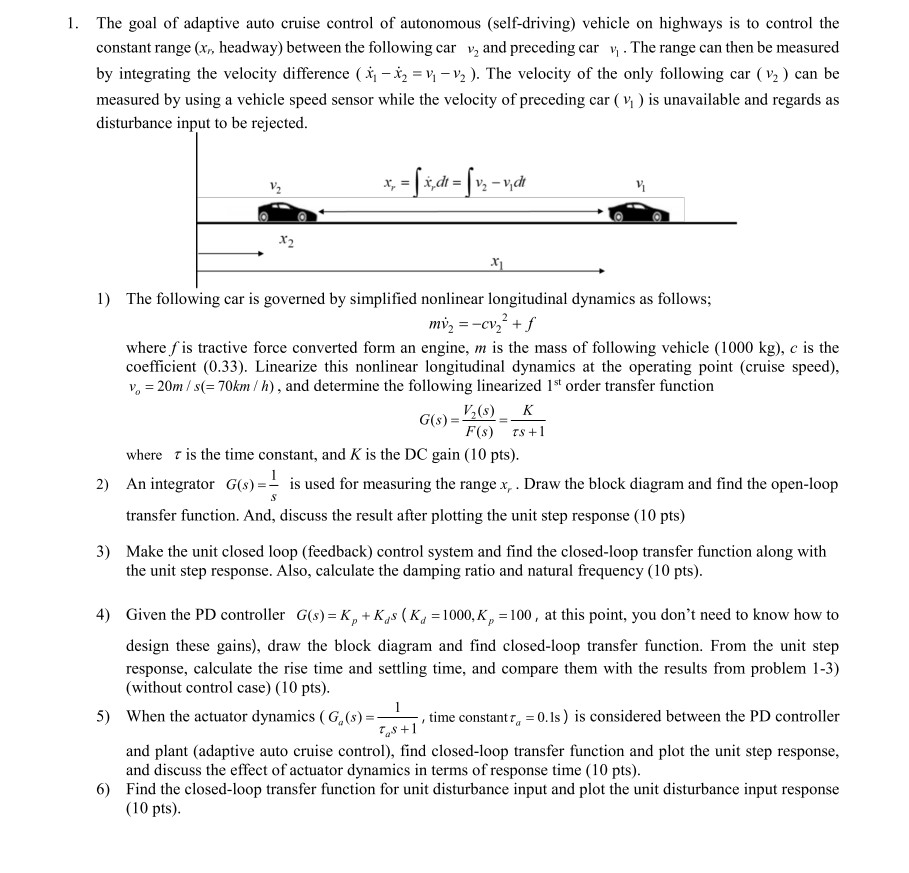 Solved The goal of adaptive auto cruise control of | Chegg.com