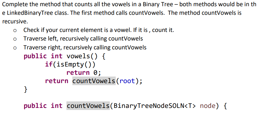 Solved Complete the method that counts all the vowels in a | Chegg.com