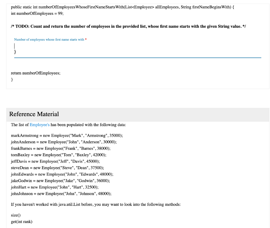 Solved public static int numberOfEmployees | Chegg.com