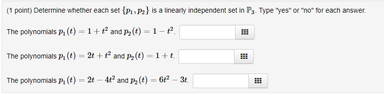 Solved (1 point) Determine whether each set {P1, P2} is a | Chegg.com