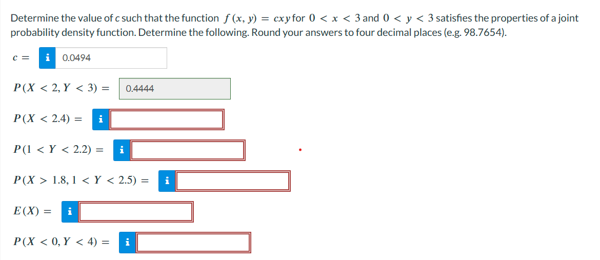 Solved Determine the value of c such that the function | Chegg.com