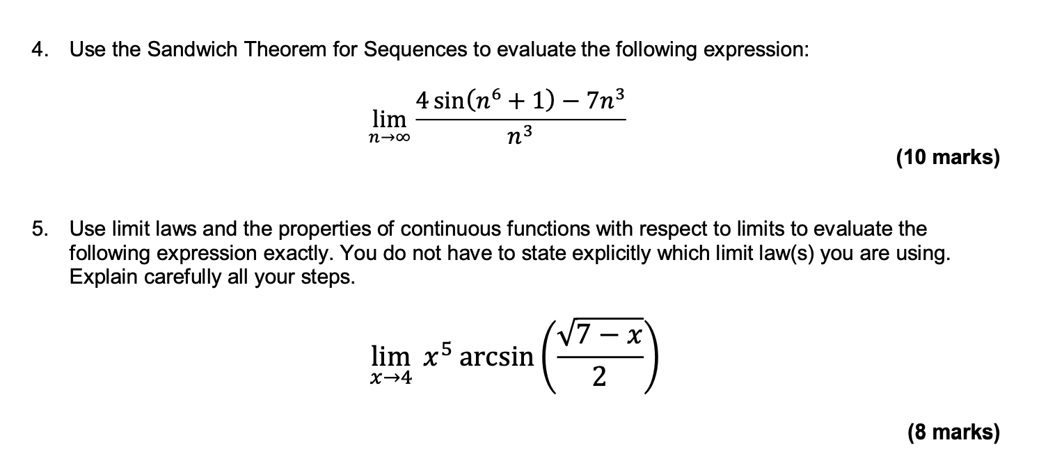 Solved 4. Use the Sandwich Theorem for Sequences to evaluate | Chegg.com