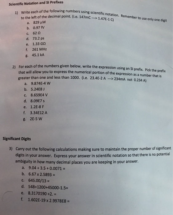 Solved Scientific Notation and SI Prefixes following numbers | Chegg.com