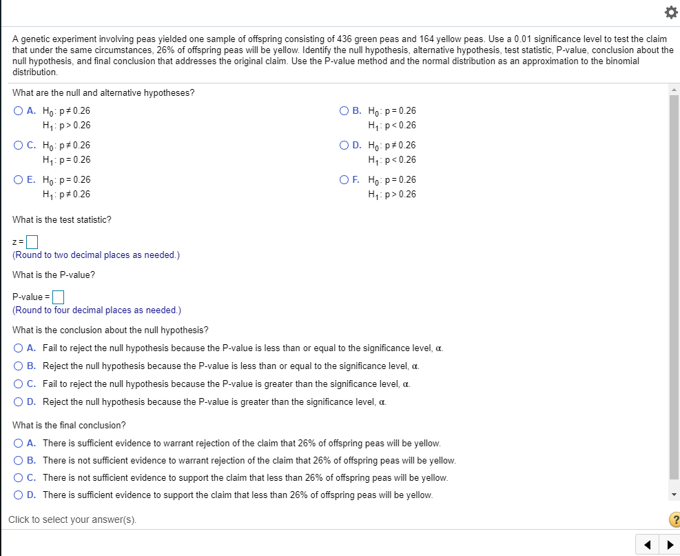 Solved A genetic experiment involving peas yielded one | Chegg.com