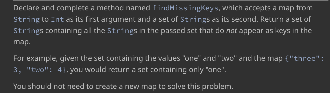 Solved Declare and complete a method named findMissingKeys, | Chegg.com