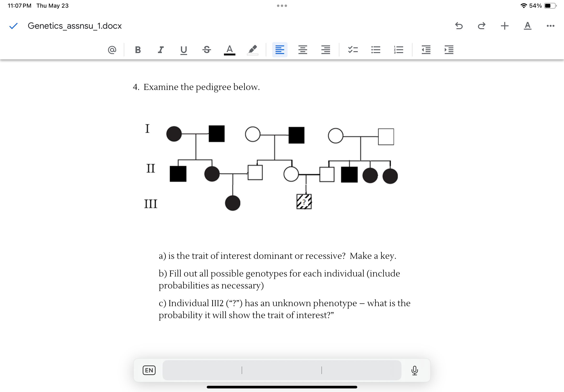 Solved Examine the pedigree below.a) ﻿is the trait of | Chegg.com