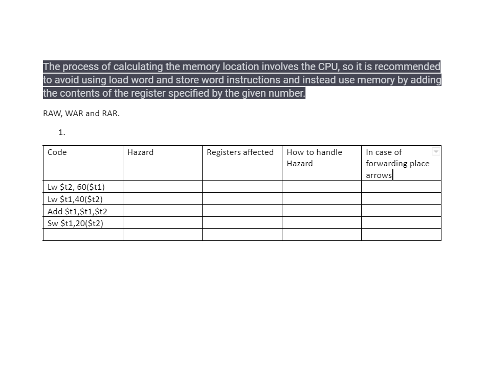 Solved The process of calculating the memory location | Chegg.com