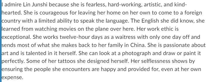 Solved I admire Lin Junshi because she is fearless, | Chegg.com