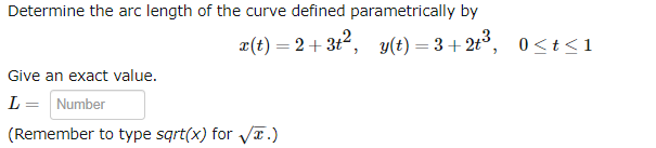 Solved Determine the arc length of the curve defined | Chegg.com