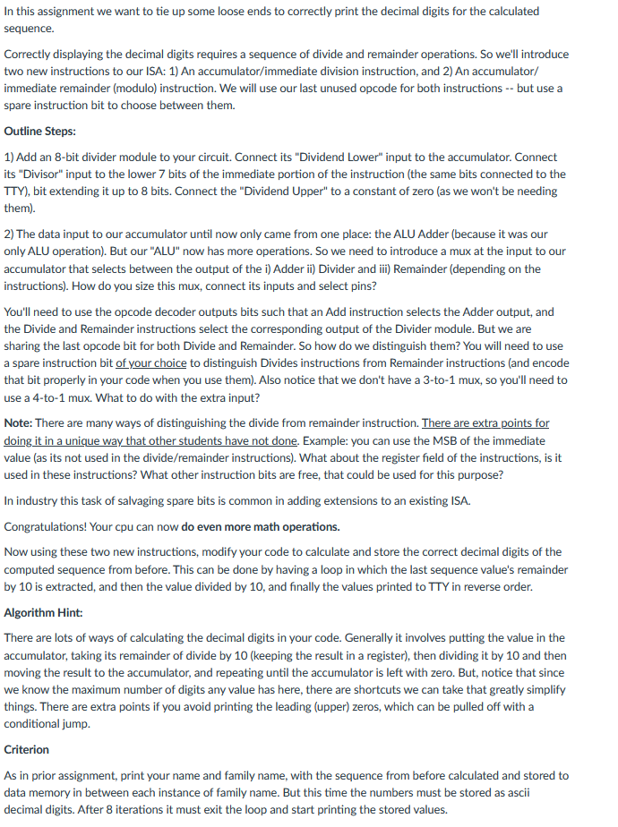 Solved In this assignment we want to tie up some loose ends | Chegg.com