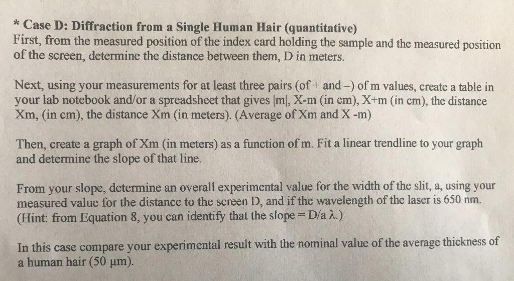 Solved Diffraction From a Single Human Hair 7 s Y = 2.9512x | Chegg.com