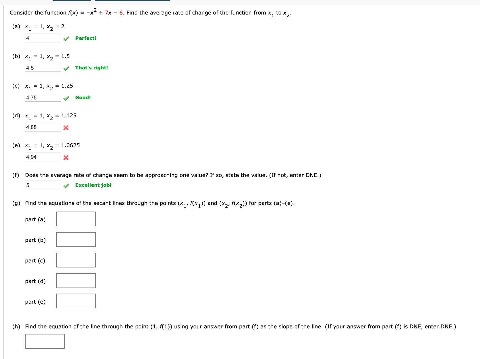 Solved Consider the function f(x)=−x2+7x−6. Find the average | Chegg.com