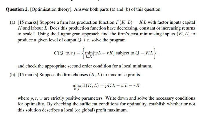 Solved Question 2. [Optimisation theory]. ﻿Answer both parts | Chegg.com