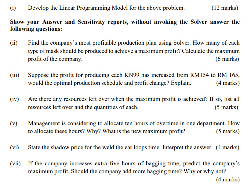 Solved Problem 3: FaceMask Production Mix The FaceMask | Chegg.com