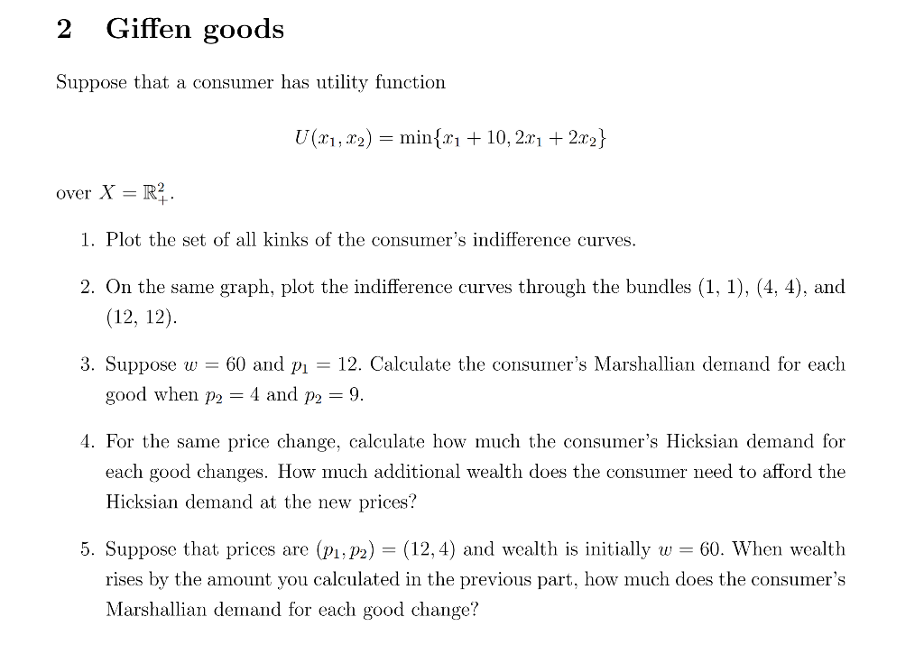 Solved 2 Fen Goods Suppose That A Consumer Has Utility