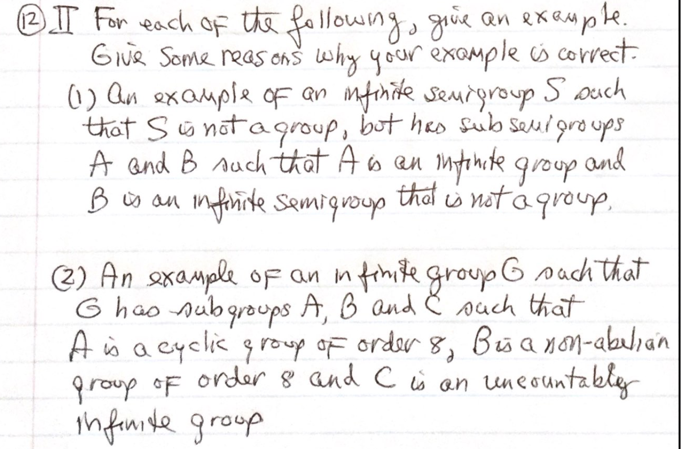 Solved infinite group ③ I For each of the following, give an | Chegg.com