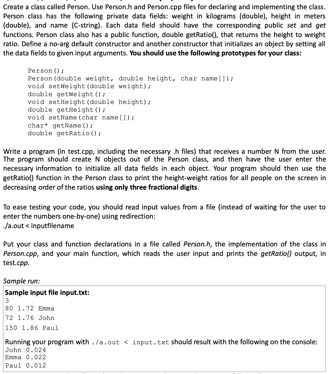 Solved Create a class called Person. Use Person.h and | Chegg.com