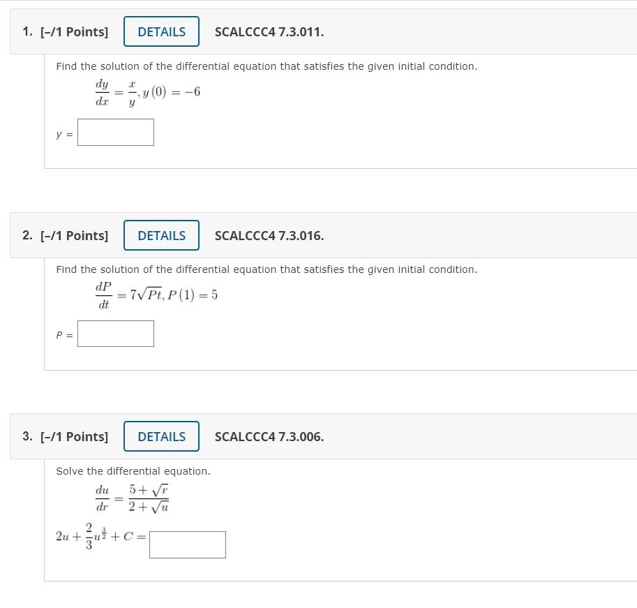 Solved 1. [-/1 Points] DETAILS SCALCCC4 7.3.011. Find the | Chegg.com