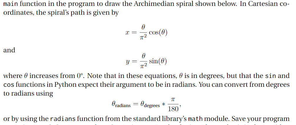 Solved main function in the program to draw the Archimedian | Chegg.com