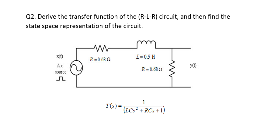 Solved Q2. Derive the transfer function of the (R-L-R) | Chegg.com