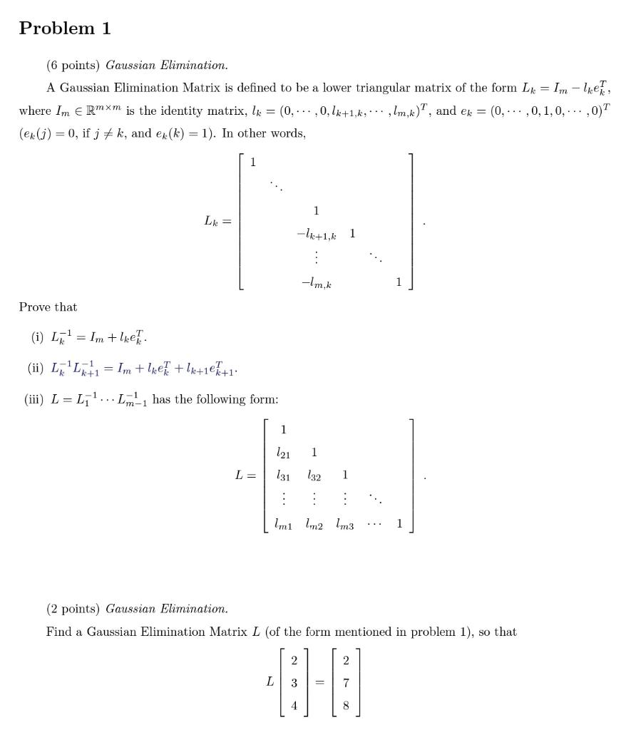 Solved Problem 1 (6 points) Gaussian Elimination. A Gaussian | Chegg.com