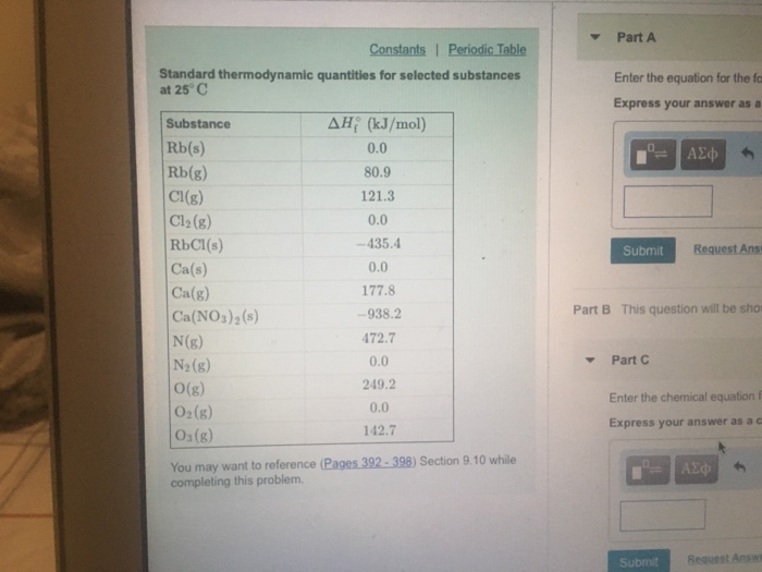 Solved Part A Constants I Standard thermodynamic | Chegg.com