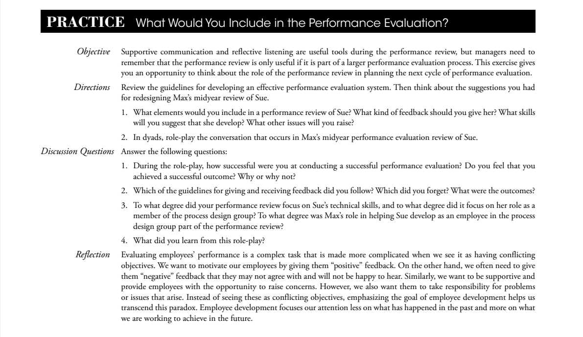 Solved PRACTICE What Would You Include in the Performance | Chegg.com