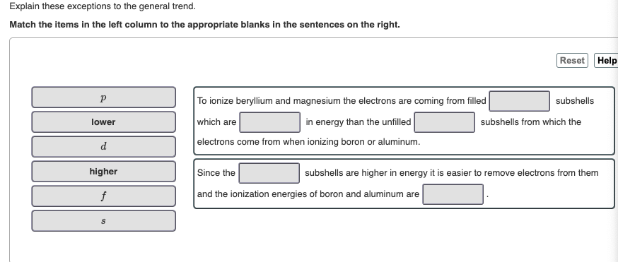 Solved Explain these exceptions to the general trend. Match | Chegg.com