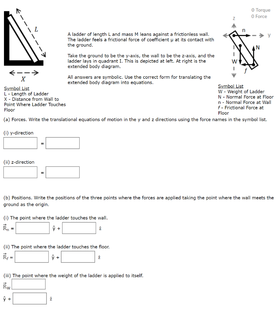 Solved O Torque O Force - - - →y - A ladder of length L and | Chegg.com