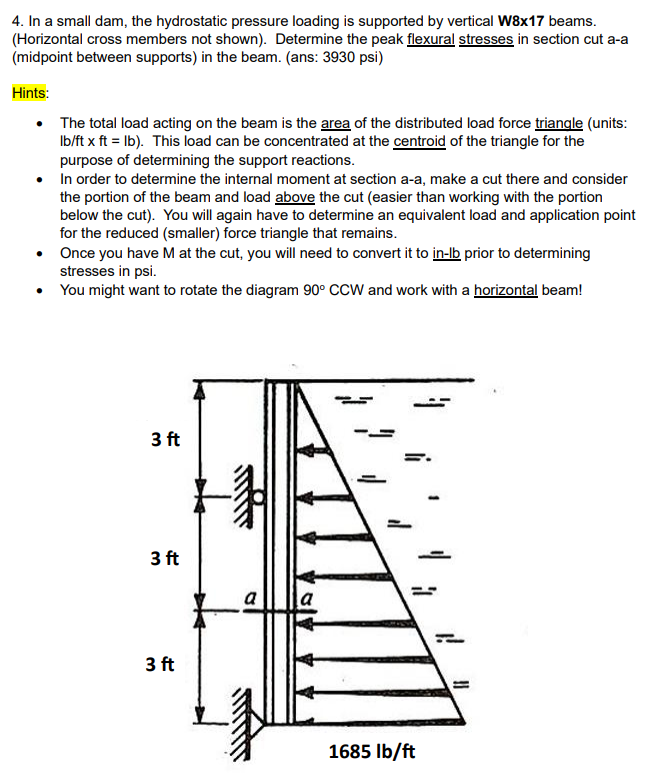 Solved 4. ﻿In a small dam, the hydrostatic pressure loading | Chegg.com