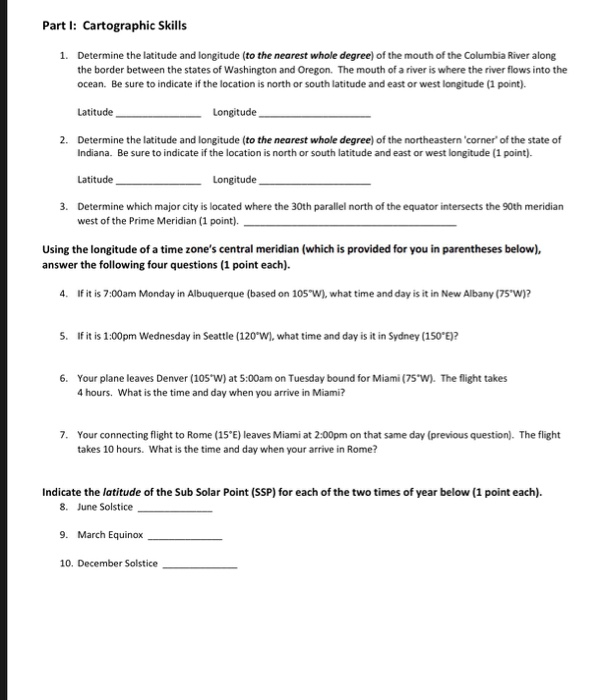 Solved Part l: Cartographic Skills 1. Determine the latitude | Chegg.com
