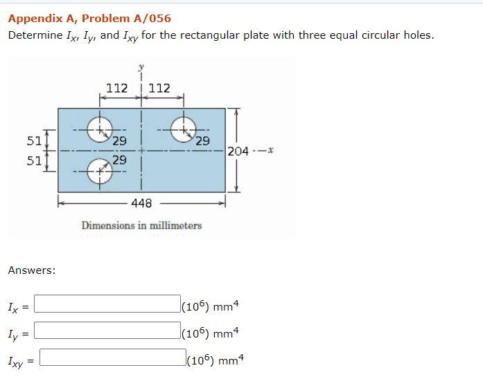 Solved Appendix A, Problem A/056 Determine Ix, ly, and Ixy | Chegg.com
