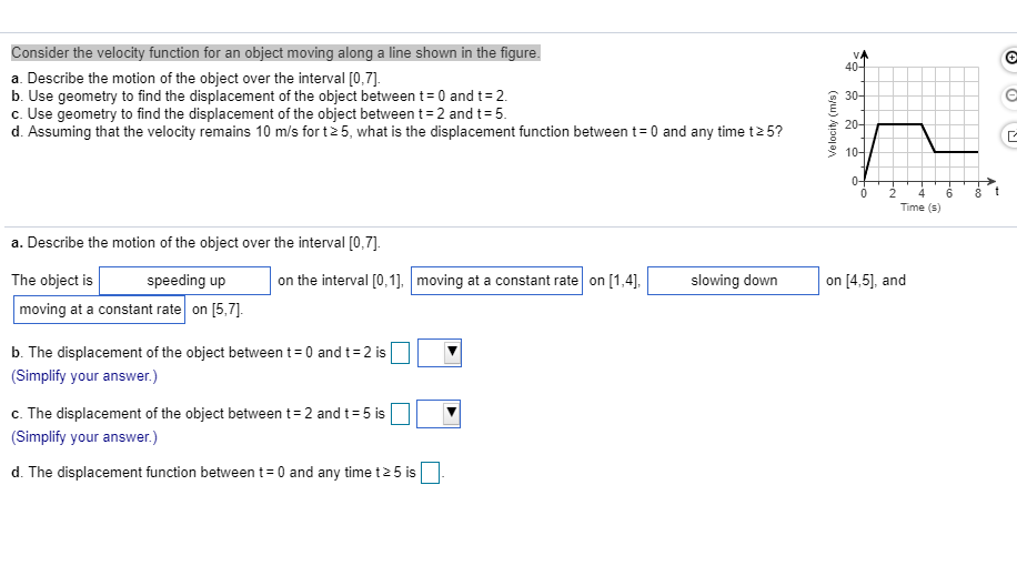 Solved Consider the velocity function for an object moving | Chegg.com