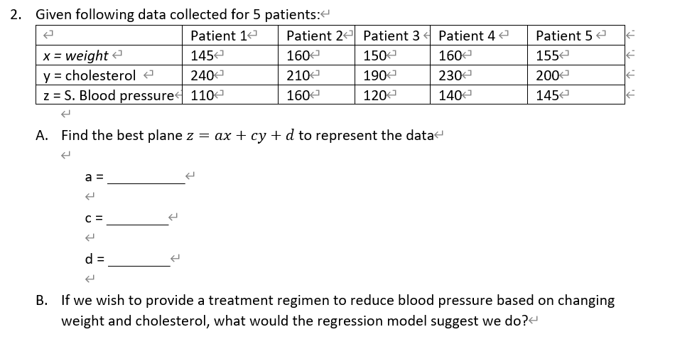 Given following data collected for 5 patients: A. | Chegg.com
