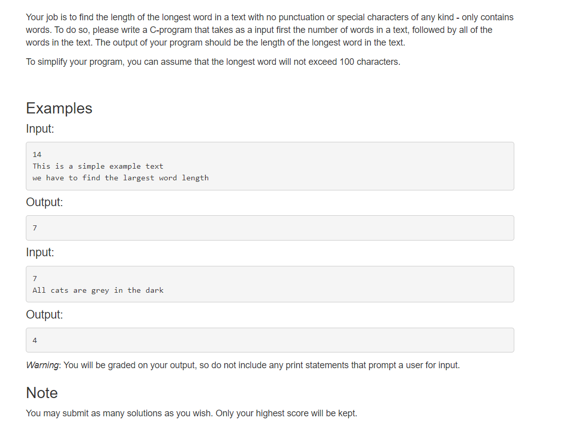 Solved Your job is to find the length of the longest word in | Chegg.com