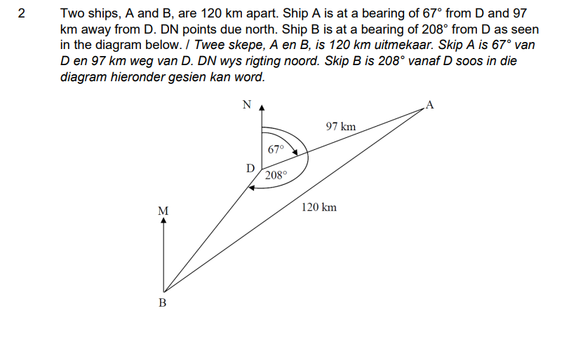 Solved Two ships, A and B, are 120 km apart. Ship A is at a | Chegg.com