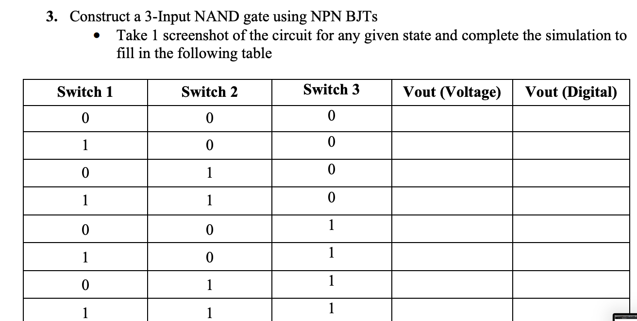 Solved 3. Construct a 3-Input NAND gate using NPN BJTs Take | Chegg.com