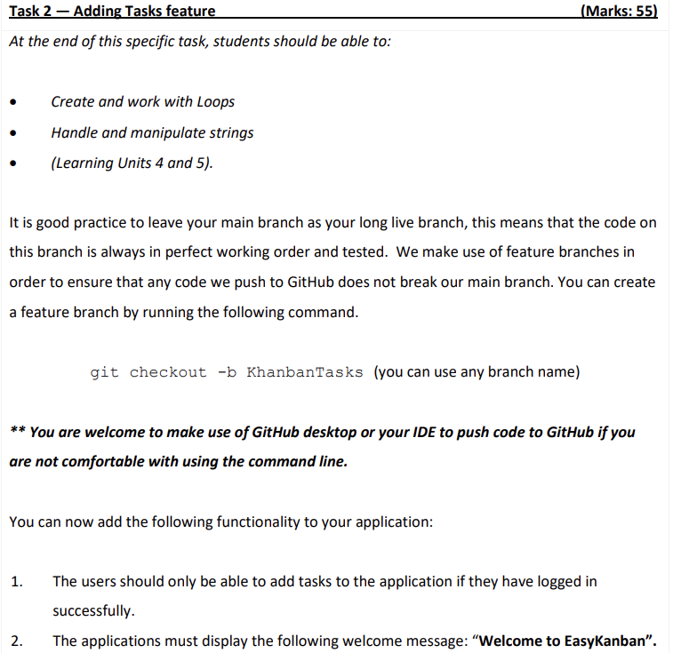 Solved Task 2 - Adding Tasks feature (Marks: 55) At the end | Chegg.com