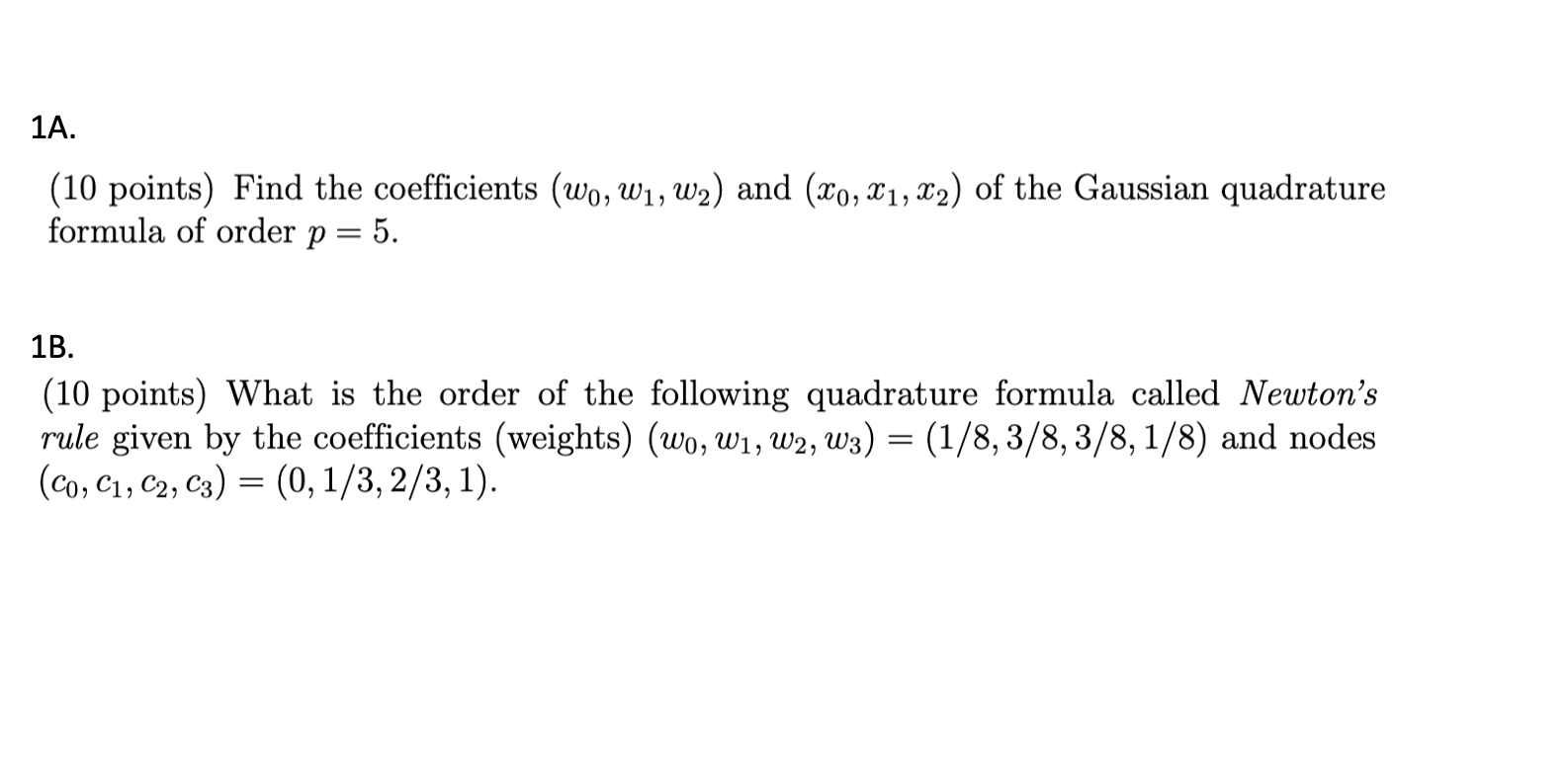 Solved 1A. (10 points) Find the coefficients (wo, W1, W2) | Chegg.com