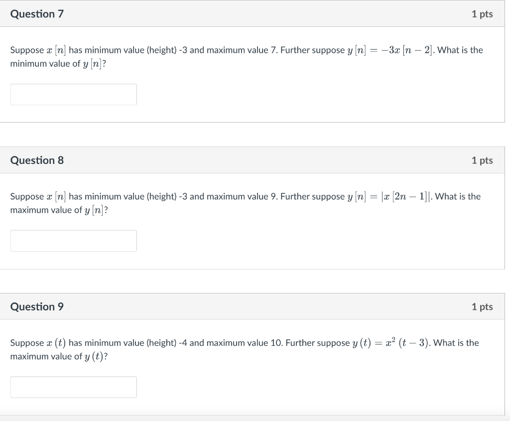 Solved Suppose x[n] has minimum value (height) - 3 and | Chegg.com
