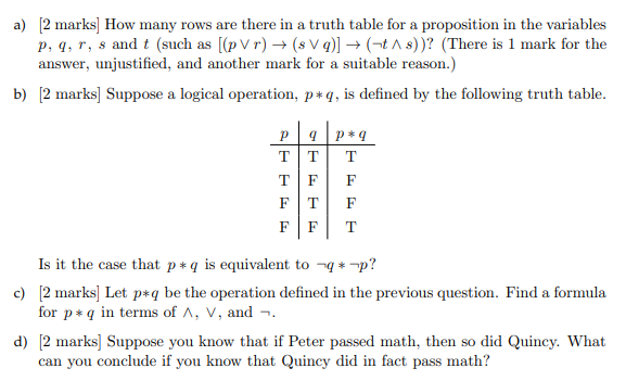 Solved a) [2 marks] How many rows are there in a truth table | Chegg.com