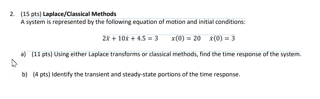 Solved 2. (15 pts) Laplace/Classical Methods A system is | Chegg.com