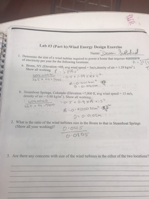 Solved Lab #3 (Part b):Wind Energy Design Exercise atd Name: | Chegg.com