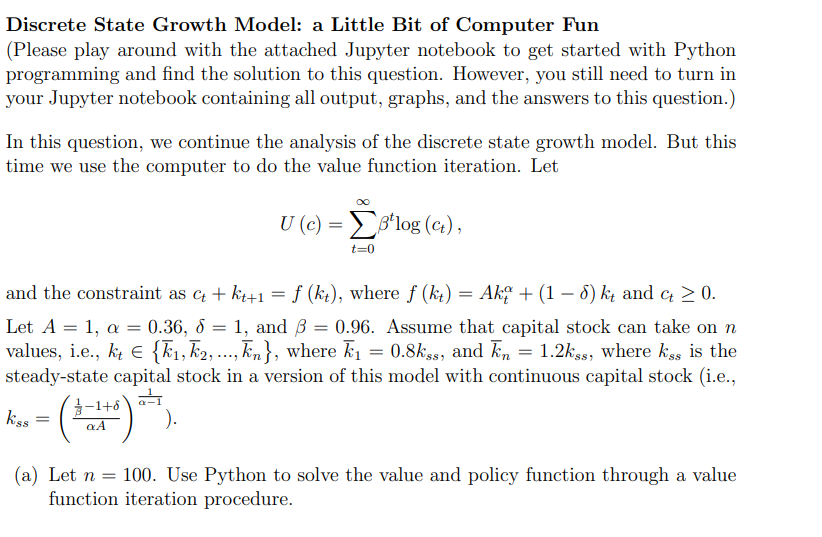 Solved Discrete State Growth Model: a Little Bit of Computer | Chegg.com